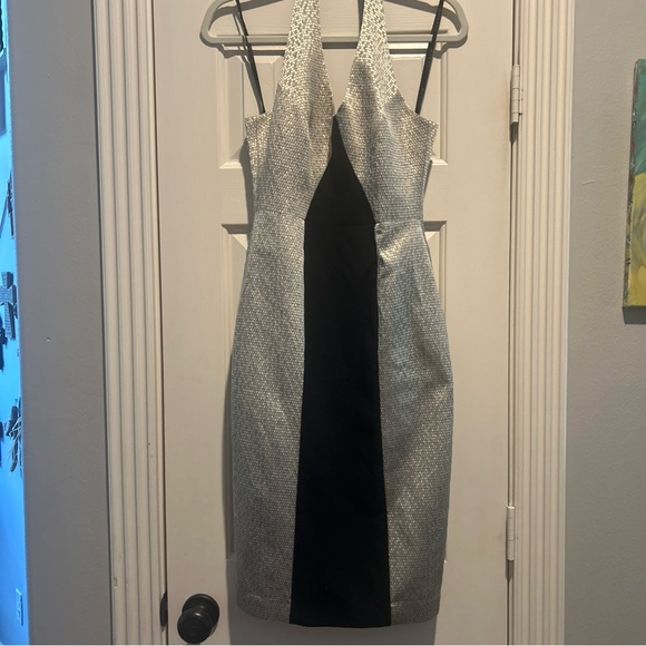 Black Halo | Dresses | Black Halo Silver And Black Sheath Dress Halter ...